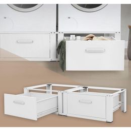 ML-Design - Doppel Waschmaschinen Untergestell, 128x53,5x31,5 cm, Weiß, aus Stahl, inkl. 2 Schubladen, bis 150kg, Doppelpodest Sockel Erhöhung