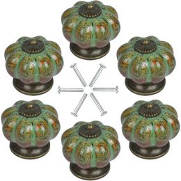 Woosien - 6 Stück Keramik-Kürbis-Schubladenknöpfe, Glasurfarbene Vintage-Schrankgriffe und -knöpfe, Leoparden-Messing-Schrankknöpfe (grün)