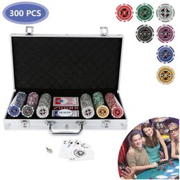 VINGO Pokerkoffer Pokerset Pokerchips 300 Chips Spielmatte Profi Alu Button Cash-Game Silber