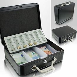 BITUXX Stahl Geldkassette 30 cm groß, Geldkoffer, flach abschließbar Transportkassette schwarz 300mm (mit Geldschein Einlage)