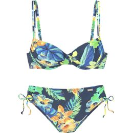 Lascana Tropic Bikini, Bügel, gerafft, für Damen, blau, 42C
