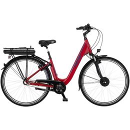 FISCHER BIKE FISCHER Fahrrad E-Bike CITA 1.0 317, 3 Gang, Nabenschaltung, Frontmotor, 418 Wh Akku, Pedelec, Elektrofahrrad für Damen u. Herren, Cityrad, rot