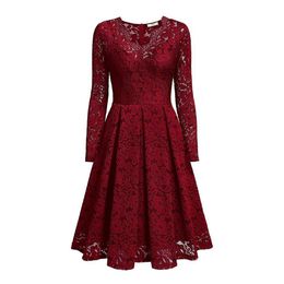 Chilli Vanilli Spitzenkleid Damen Vintage lange Ärmel Floral Spitze Gestickte Ausgestelltes Kleid