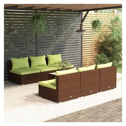 furnicato Garten-Essgruppe 7-tlg. Garten-Lounge-Set mit Kissen Poly Rattan Braun