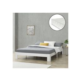 en.casa® en.casa Holzbett, Raisio Doppelbett mit Matratze 180x200 cm Weiß