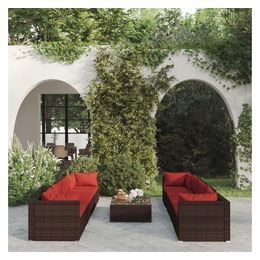 furnicato Garten-Essgruppe 9-tlg. Garten-Lounge-Set mit Kissen Poly Rattan Braun