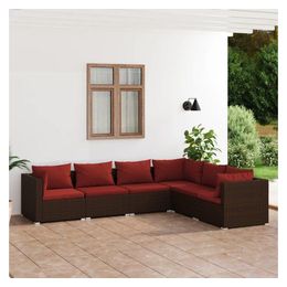 furnicato Garten-Essgruppe 6-tlg. Garten-Lounge-Set mit Kissen Poly Rattan Braun