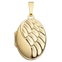 Schmuck Krone Kettenanhänger Medaillon Anhänger zum Öffnen Gravur Flügel 333 Gold Gelbgold oval Amulett