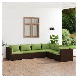 furnicato Garten-Essgruppe 6-tlg. Garten-Lounge-Set mit Kissen Poly Rattan Braun