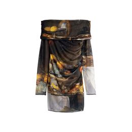 Bershka Kleid Damen Gr&ouml;&szlig;e 36 gr&uuml;n / orange / schwarz Sommerkleid