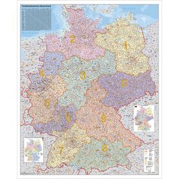Stiefel Wandkarte Großformat Deutschland, PLZ-Karte, ohne Metallstäbe, Karte (im Sinne von Landkarte)