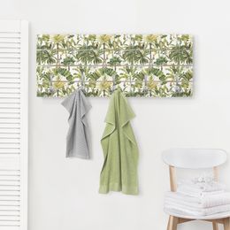 Bilderwelten Wandgarderobe einzigartig Tropisch Aquarell - Aquarell Bananenpalme und Leopard Muster - Deko Garderobenpaneel Flur