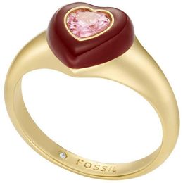 Fossil Fingerring SADIE, Herz, JA7229710, mit Zirkonia (synth), gelb|goldfarben|rosa