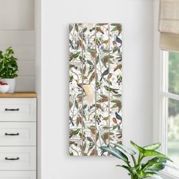 Bilderwelten Wandgarderobe einzigartig Blumen Vintage Flurgarderobe - Nostalgischer Beerenblues mit Paradiesv&ouml;geln - Retro Garderobenpaneel Flur