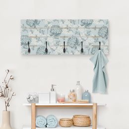 Bilderwelten Wandgarderobe einzigartig Vintage Flurgarderobe - Hortensia pattern in blue - Retro Garderobenpaneel Flur