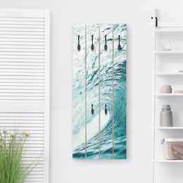 Bilderwelten Wandgarderobe blau Strand Motiv Flurgarderobe - Im Tunnel der Welle - Landschaft Garderobenpaneel Flur