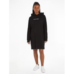 Sweatkleid Calvin Klein "HERO LOGO HOODIE DRESS" Gr. S (36), N-Gr, schwarz (ck black) Damen Kleider Langarm