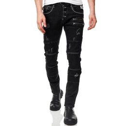 Rusty Neal Slim-fit-Jeans MISATO im modischen Used-Look, blau|schwarz