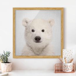 Bilderwelten Bild mit Rahmen Tiere schwarz weiss Motiv inkl. Rahmung - Baby Eisb&auml;r Emil - B&auml;r Kinderzimmer Baby M&auml;dchen Jungen