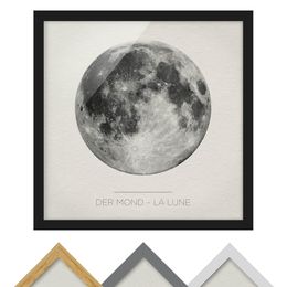 Bild mit Rahmen Der Mond - La Lune - gerahmte Wandbilder Print Illustration Spr&uuml;che Himmel Wohnzimmer Schlafzimmer Bad Badezimmer K&uuml;che Flur