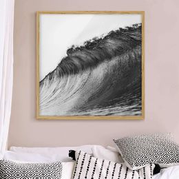 Bild mit Rahmen Schwarzer Wellenbruch - gerahmte Wandbilder Print Natur Sport Strand Wohnzimmer Flur Schlafzimmer Schwarz/Wei&szlig;