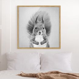 Bilderwelten Bild mit Rahmen Tiere schwarz weiss Motiv inkl. Rahmung - Eichh&ouml;rnchen Elisabeth Schwarz Wei&szlig; - Deko Kinderzimmer Baby M&auml;dchen Jungen