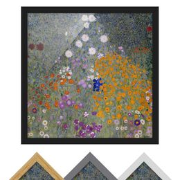 Bild mit Rahmen Gustav Klimt - Bauerngarten - gerahmte Wandbilder Print Blumen Floral Kunstdruck Wohnzimmer Schlafzimmer Bad Badezimmer K&uuml;che Flur