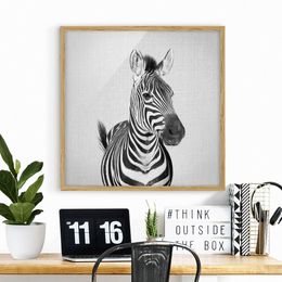 Bilderwelten Bild mit Rahmen Tiere schwarz weiss Motiv inkl. Rahmung - Zebra Zilla Schwarz Wei&szlig; - Zebra Kinderzimmer Baby M&auml;dchen Jungen