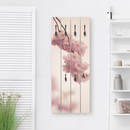 Bilderwelten Wandgarderobe einzigartig Blumen Motiv Flurgarderobe - Zartrosane Fr&uuml;hlingsbl&uuml;te mit Bokeh - Kirschbl&uuml;te Garderobenpaneel Flur