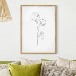Bild mit Rahmen Line Art Blumen - Mohnbl&uuml;te - gerahmte Wandbilder Print Portrait Wohnzimmer Schwarz/Wei&szlig;