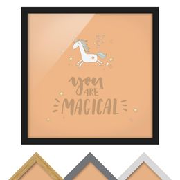 Bilderwelten Bild mit Rahmen Tiere orange Illustration inkl. Rahmung - You are magical Unicorn - Einhorn Kinderzimmer Baby M&auml;dchen Jungen