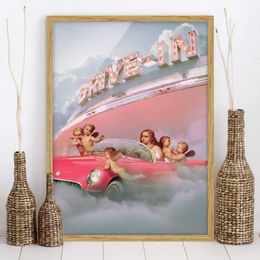 Bild mit Rahmen Himmlischer Drive-In - gerahmte Wandbilder Print Kunstdruck Vintage Wohnzimmer Schlafzimmer Pastell