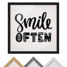 Bild mit Rahmen Smile often - gerahmte Wandbilder Print Spr&uuml;che Wohnzimmer Schlafzimmer Bad Badezimmer K&uuml;che Flur Esszimmer