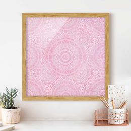 Bild mit Rahmen Muster Mandala Rosa - gerahmte Wandbilder Print Illustration Muster Spirituell Bad Badezimmer Wohnzimmer Rosa