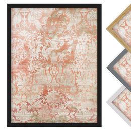Bild mit Rahmen Ornamentgewebe II - gerahmte Wandbilder Print Muster Orientalisch Shabby Wohnzimmer Schlafzimmer Bad Badezimmer K&uuml;che Flur Esszimmer