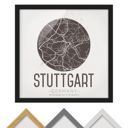 Bild mit Rahmen Stadtplan Stuttgart - Retro - gerahmte Wandbilder Print Schwarz-Wei&szlig; Spr&uuml;che Weltkarte Wohnzimmer Schlafzimmer Bad Badezimmer K&uuml;che