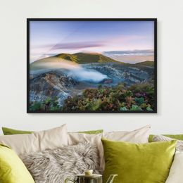 Bild mit Rahmen Vulkan Poas bei Sonnenaufgang - gerahmte Wandbilder Print Natur Skyline Stadt Wohnzimmer Gr&uuml;n