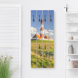 Bilderwelten Wandgarderobe gr&uuml;n Natur Shabby Flurgarderobe - Leuchtturm in Schleswig-Holstein - Landschaft Garderobenpaneel Flur