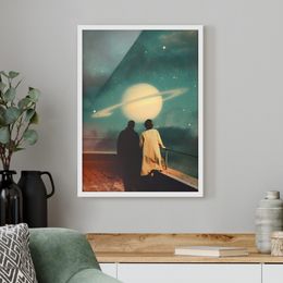 Bild mit Rahmen Retro Collage - Gemeinsam durch den Sturm - gerahmte Wandbilder Print Fotomontage Kunstdruck Himmel Wohnzimmer Jugendzimmer Jungen