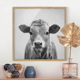 Bilderwelten Bild mit Rahmen Tiere schwarz weiss Motiv inkl. Rahmung - Kuh Kathrin Schwarz Wei&szlig; - Deko Kinderzimmer Baby M&auml;dchen Jungen