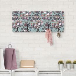Wandgarderobe Altmeisterliche Blüten mit Tulpen und Rosen auf Blau