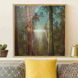 Bild mit Rahmen Peaceful - gerahmte Wandbilder Print Wald B&auml;ume Kunstdruck Natur Vintage Schlafzimmer Wohnzimmer Gr&uuml;n