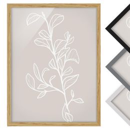 Bild mit Rahmen Line Art Zweig auf Beige II