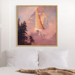 Bild mit Rahmen Eisberg - gerahmte Wandbilder Print Kulinarisch Kunstdruck Natur Vintage K&uuml;che Esszimmer Schlafzimmer Wohnzimmer Rosa