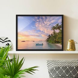 Bild mit Rahmen Ruhendes Meer - gerahmte Wandbilder Print Natur Strand Wohnzimmer Bad Badezimmer Blau