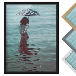 Bild mit Rahmen Spaziergang im Wasser - gerahmte Wandbilder Print Portrait Wohnzimmer Schlafzimmer Bad Badezimmer K&uuml;che Flur Esszimmer