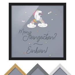 Bilderwelten Bild mit Rahmen Tiere einzigartig Illustration inkl. Rahmung - Mein Sternzeichen - Einhorn - Spr&uuml;che Wohnzimmer Schlafzimmer