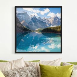 Bild mit Rahmen Kristallklarer Bergsee - gerahmte Wandbilder Print Natur Wohnzimmer Blau