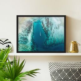 Bild mit Rahmen Bootausflug - gerahmte Wandbilder Print Natur Strand Wohnzimmer T&uuml;rkis