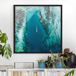 Bild mit Rahmen Bootausflug - gerahmte Wandbilder Print Natur Strand Wohnzimmer T&uuml;rkis